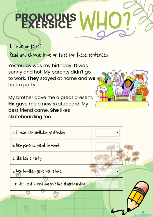 Pronoun_Exercises_4º. Interactive worksheet | TopWorksheets