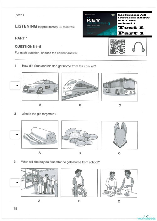 Au Ket Listening Test 1 Interactive Worksheet Topworksheets