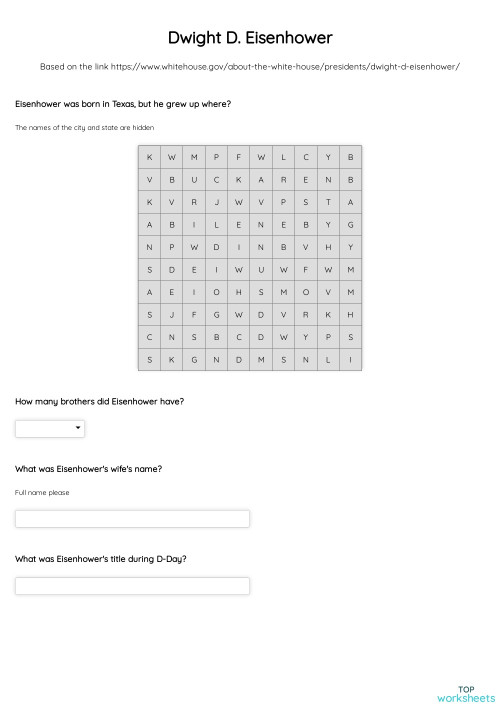 Dwight D. Eisenhower. Interactive worksheet | TopWorksheets