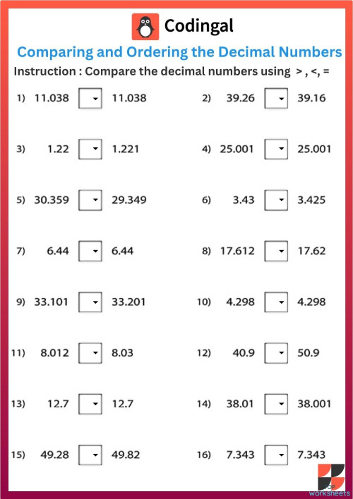 M_04M09L31_WC01_Comparing_Decimal_Numbers_1. Interactive worksheet | TopWorksheets