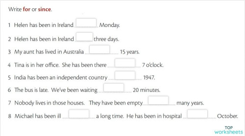 for - since. Interactive worksheet | TopWorksheets