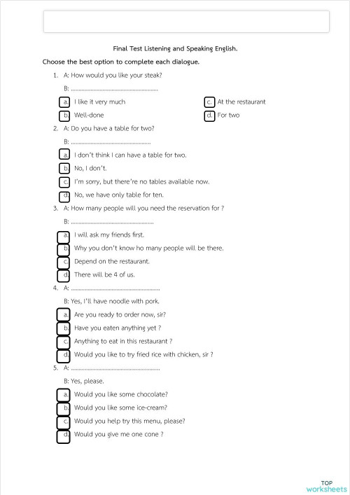 Listening and Speaking English. Interactive worksheet | TopWorksheets