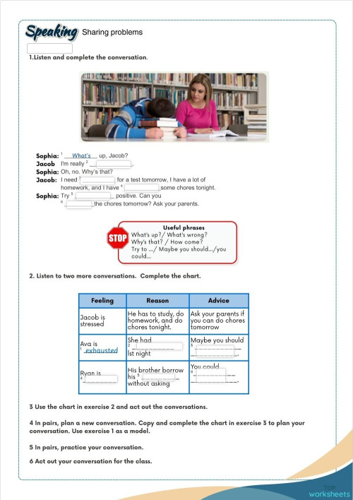 I.8 Speaking Sharing problems (4th). Interactive worksheet | TopWorksheets
