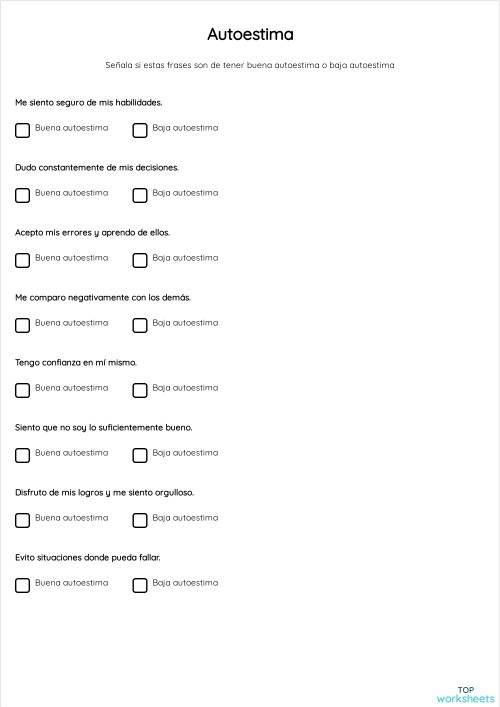 Autoestima. Ficha interactiva | TopWorksheets