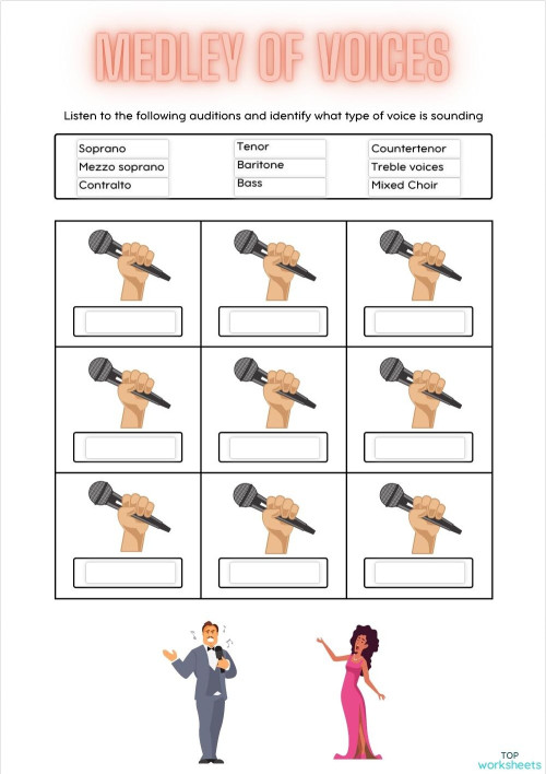 Medley of voices. Interactive worksheet | TopWorksheets