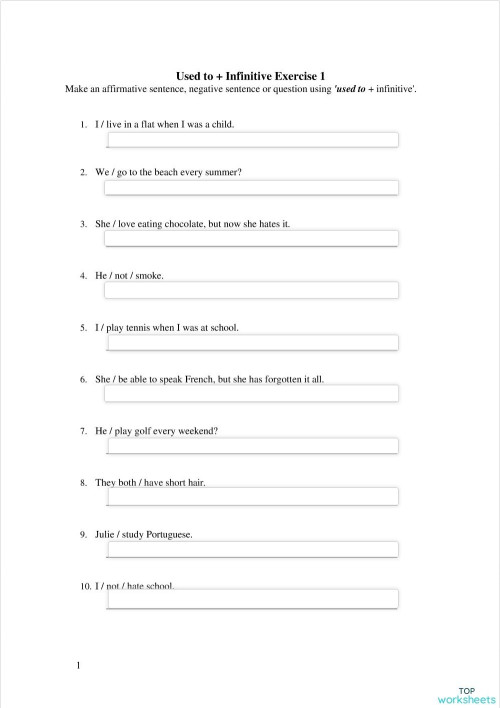 Used to Exercise. Interactive worksheet | TopWorksheets