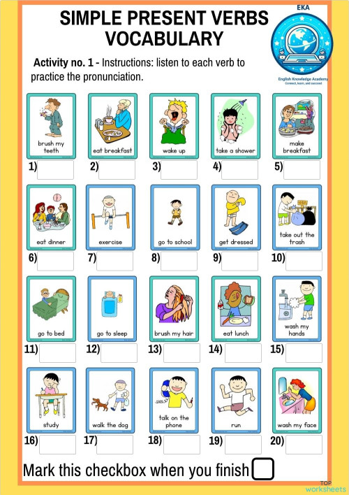 Simple present verbs vocabulary activity. Interactive worksheet ...