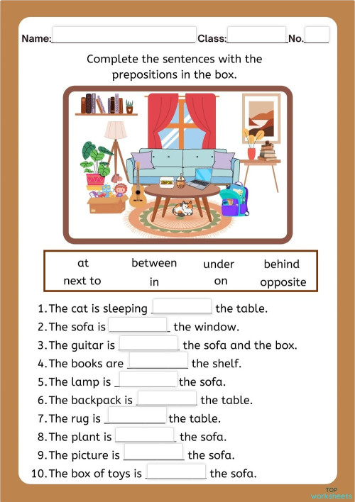 Prepositions of place ใบงานเชิงโต้ตอบ | TopWorksheets