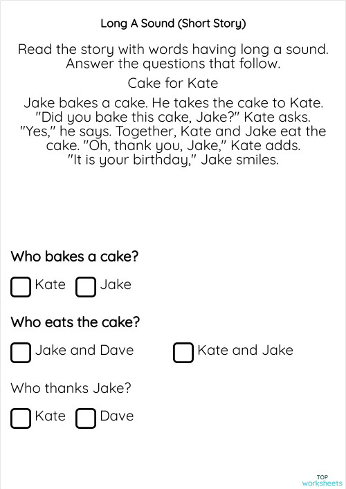 Long A Sound (Short Story). Interactive worksheet | TopWorksheets