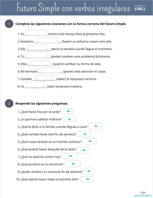 Futuro Simple con Verbos Irregulares. Ficha interactiva | TopWorksheets