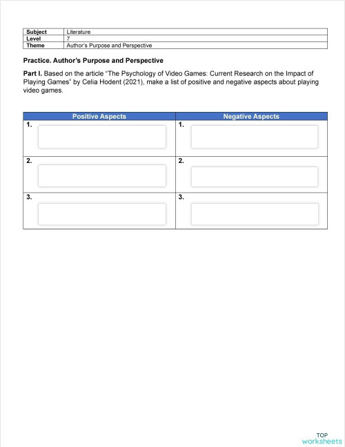 Author's Purpose and Perspective. Interactive worksheet | TopWorksheets