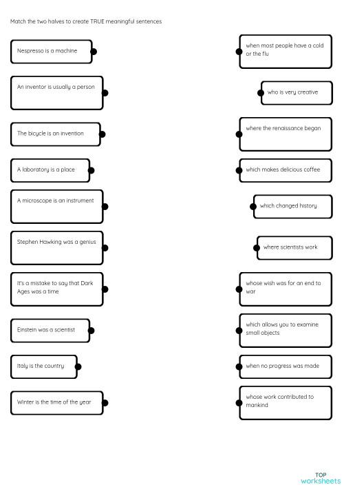 Matching Relative Sentences. Interactive worksheet | TopWorksheets