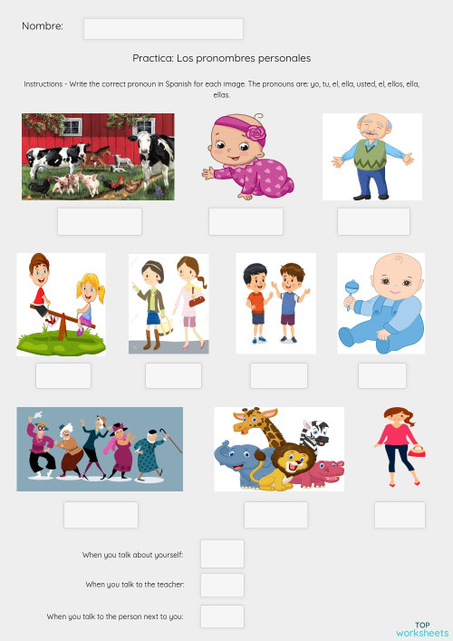 Pronombres Personales Worksheet