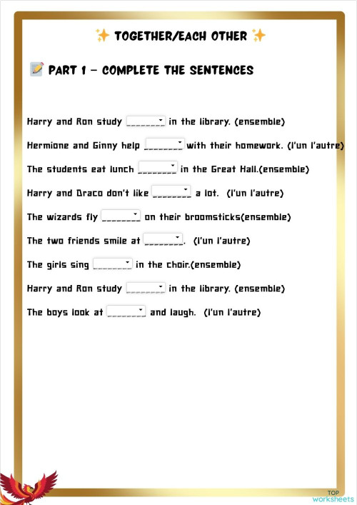 each other /together. Interactive worksheet | TopWorksheets