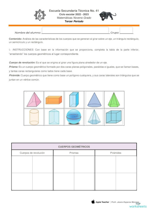 Cuerpos geométricos. Ficha interactiva | TopWorksheets