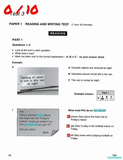 PET Reading -. Interactive worksheet | TopWorksheets