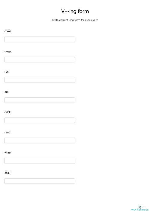 V+-ing form. Interactive worksheet | TopWorksheets