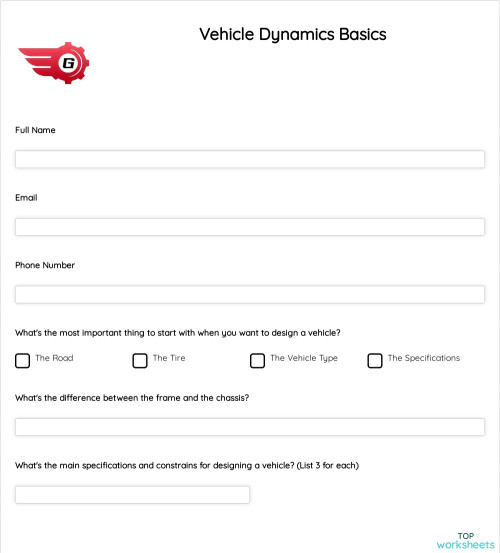 Vehicle Dynamics Basics. Interactive worksheet | TopWorksheets