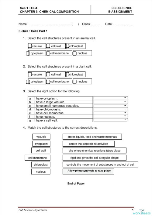 Cells Part 1. Interactive worksheet | TopWorksheets