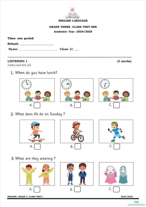 test for grade 3. Interactive worksheet | TopWorksheets