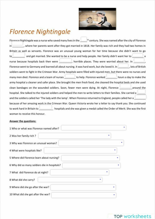 Florence Nightingale. Interactive worksheet | TopWorksheets