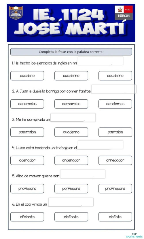 COMPLETA FRASES Y ORACIONES. Ficha interactiva | TopWorksheets