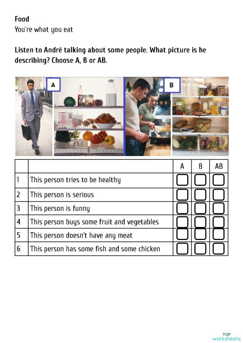 Food - Listening. Interactive worksheet | TopWorksheets