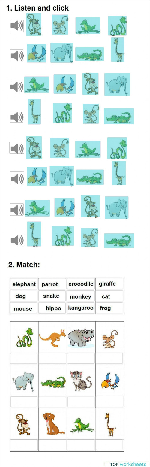 Tiger 1 - Unit 5 - Animals. Interactive worksheet | TopWorksheets