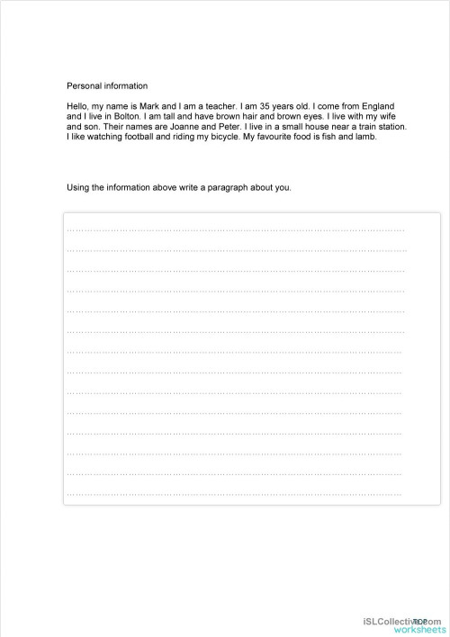 Personal information basic draft. Interactive worksheet | TopWorksheets