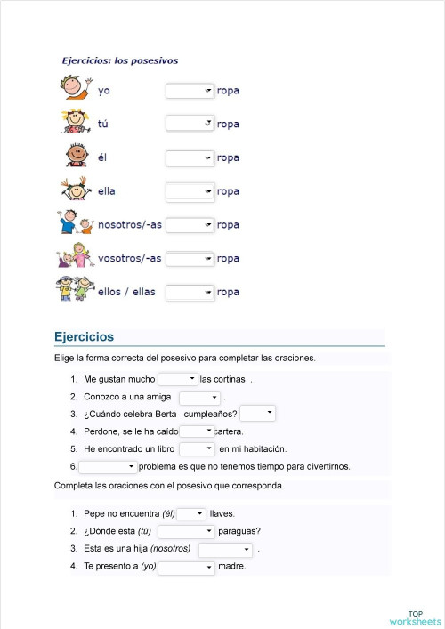 Posesivos + verbos regulares de indicativo. Ficha interactiva ...