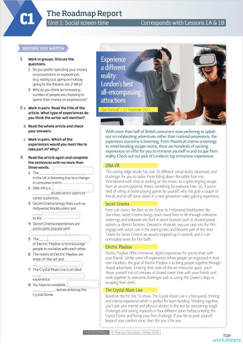 RM C1 Video Report Unit 1. Interactive worksheet | TopWorksheets