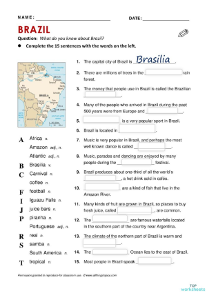 Brazil - Vocabulary. Interactive worksheet | TopWorksheets