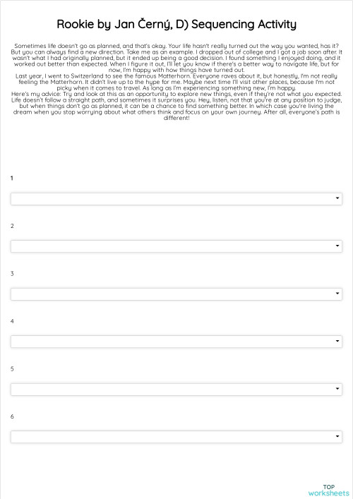 Rookie by Jan Černý, D) Sequencing Activity. Interactive worksheet ...