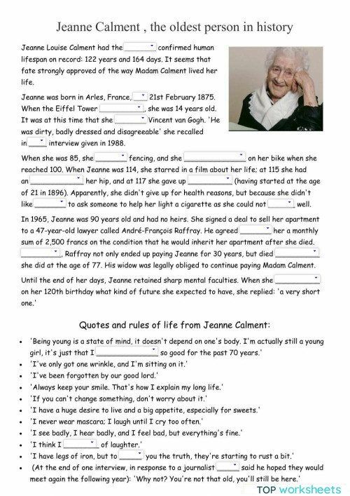 The Oldest Person. Interactive worksheet | TopWorksheets