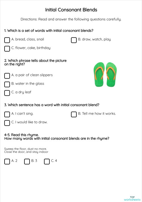 Initial Consonant Blends. Interactive worksheet | TopWorksheets
