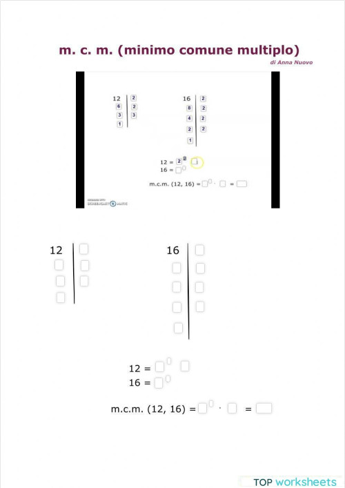 Mcm (minimo comune multiplo). Scheda interattiva | TopWorksheets