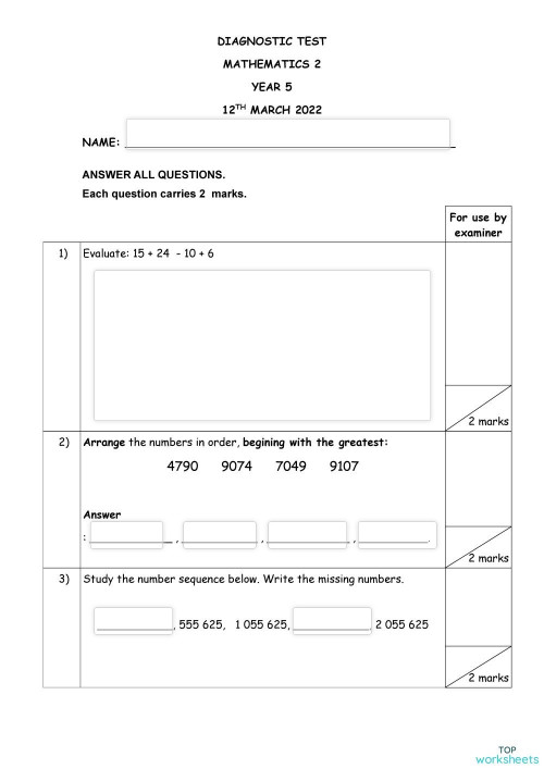 diagnostic 2. Interactive worksheet | TopWorksheets