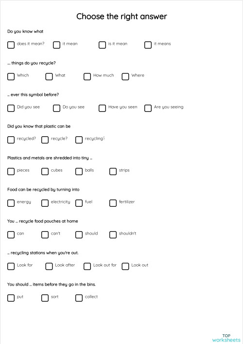 Choose the right answer. Interactive worksheet | TopWorksheets
