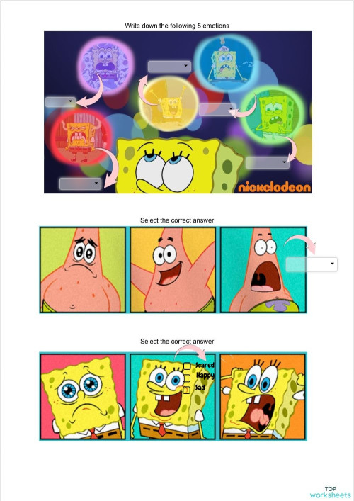 Sponge Bob Emotions. Interactive worksheet | TopWorksheets