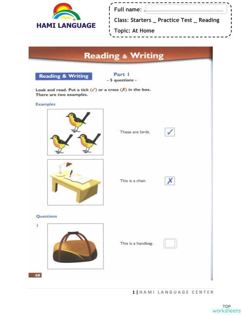 STARTERS_AT HOME _ READING. Interactive worksheet | TopWorksheets