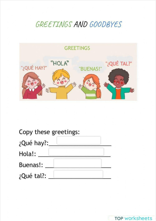 Saludos y despedidas en español. Ficha interactiva | TopWorksheets