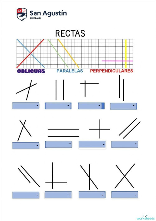 Hojas De Trabajo De Líneas Paralelas, Perpendiculares Y Oblicuas