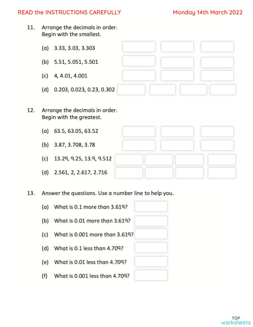 Ordering Decimals & Patterns. Interactive worksheet | TopWorksheets