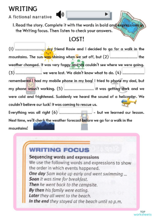 Writing - A fictional narrative. Interactive worksheet | TopWorksheets