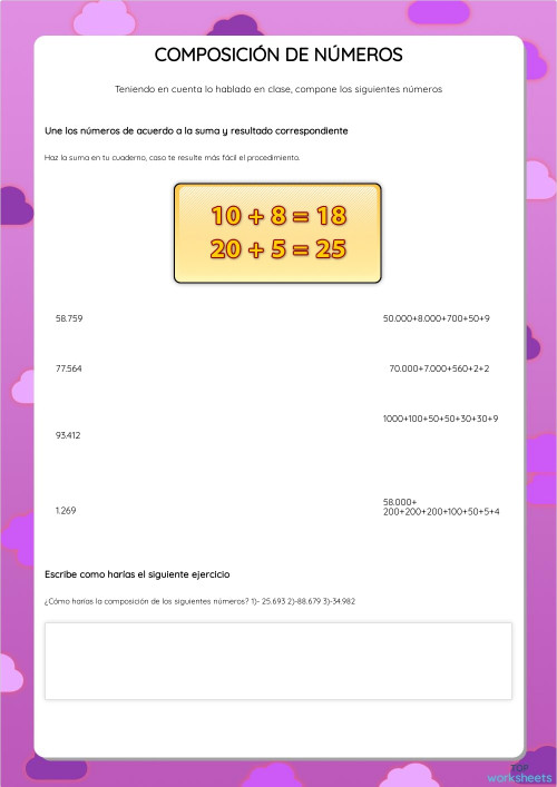 COMPOSICIÓN DE NÚMEROS. Ficha interactiva | TopWorksheets