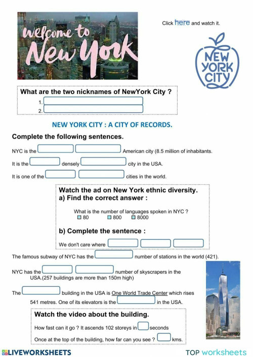 New York : A city of records. Interactive worksheet | TopWorksheets