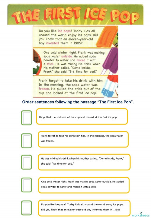 The first ice pop. Interactive worksheet | TopWorksheets