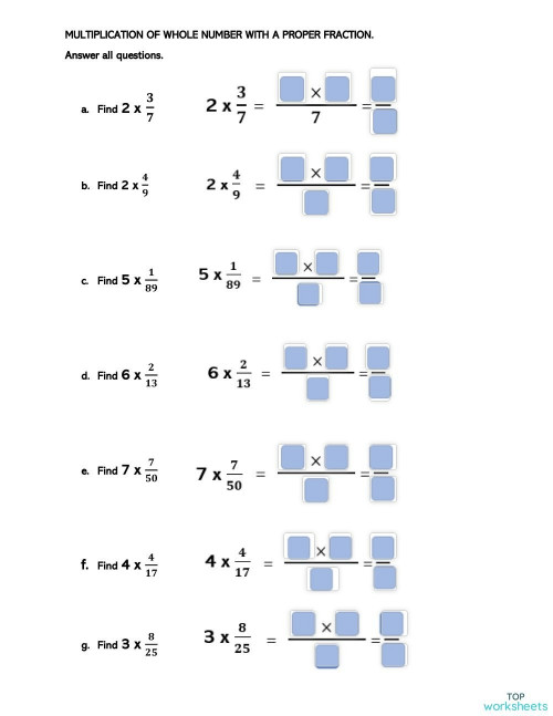 MULTIPLICATION OF WHOLE NUMBER AND A PROPER FRACTION. Interactive ...