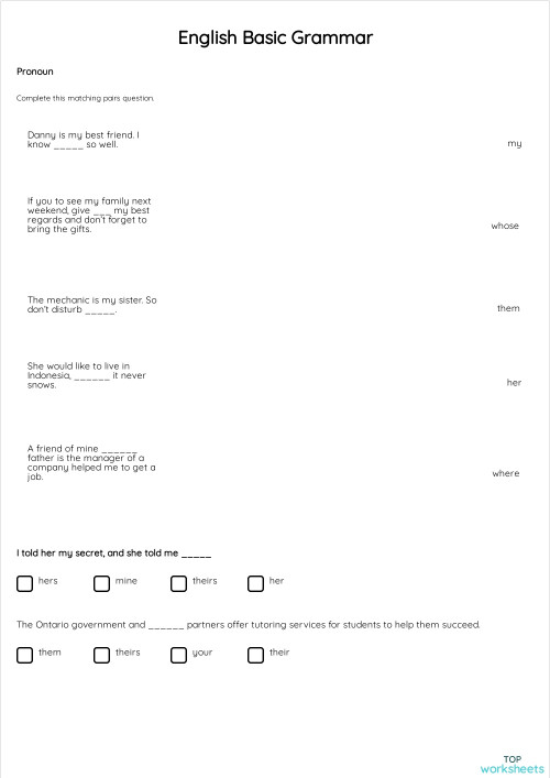English Basic Grammar. Interactive worksheet | TopWorksheets