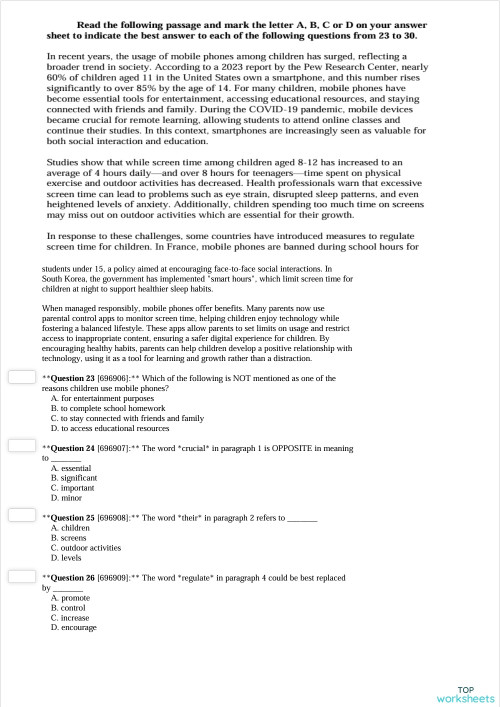 READING MULTIPLE CHOICE 04. Interactive worksheet | TopWorksheets